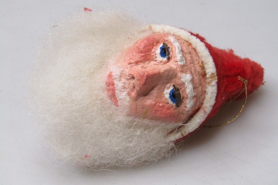 Vintage Papier Paper Mache SANTA HEAD w Beard Christmas Ornament Japan ...