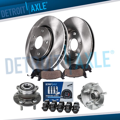 Front Disc Rotors & Brake Pads & Wheel Hubs w/ 10pc Lug Nuts for Ford ...