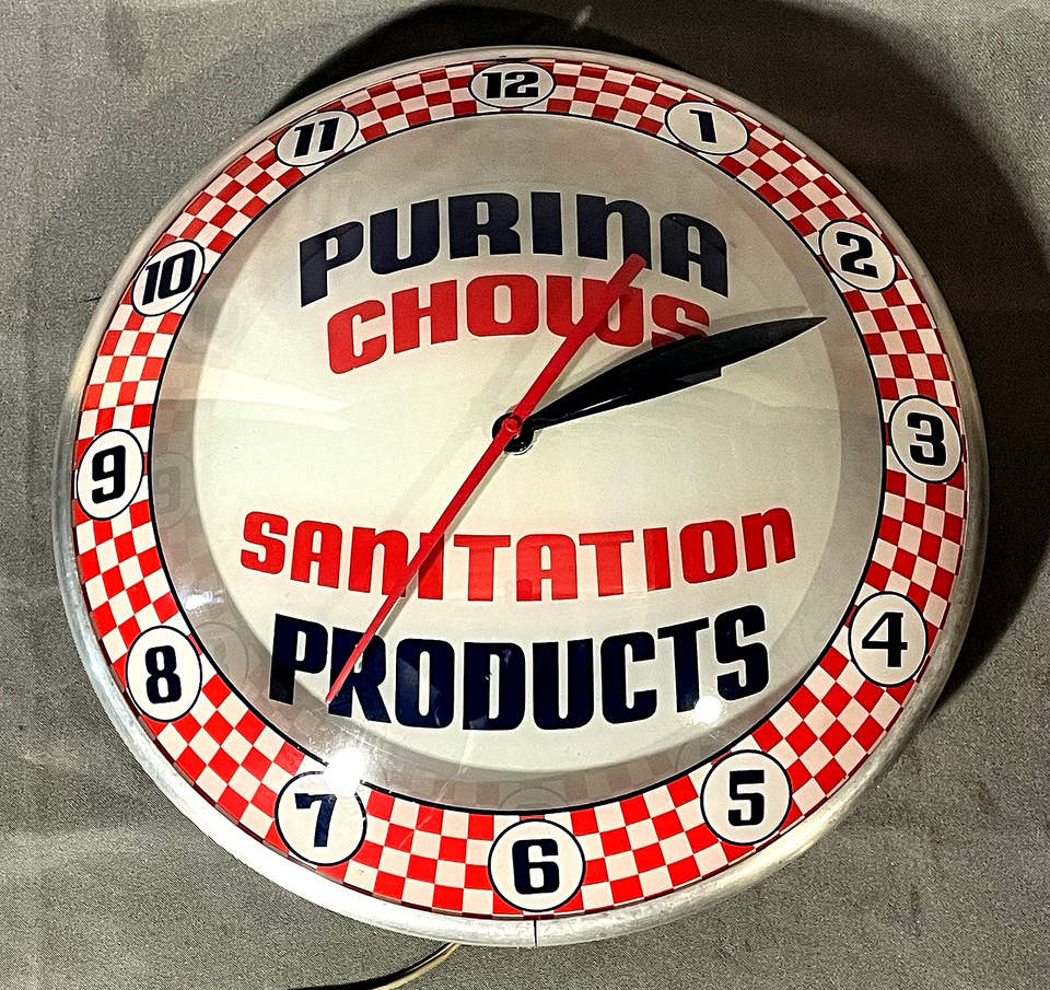 Vintage Purina Chows Sanitation Products Light Up Double Bubble Clock ...