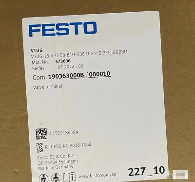 VTUG-18-VPT-S8-B1H-G38-U-G14S-3KLJJGGBBLL Valve terminal By DHL FedEx # ...