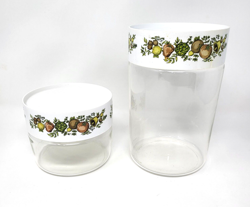 Rare 2 Vintage Pyrex Spice of Life Glass Store N See Stackable Storage ...