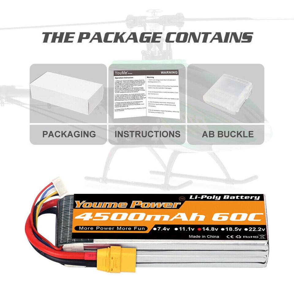 2pcs 14.8V 4S 4500mAh 60C XT90 Lipo Battery for RC Car Helicopter ...