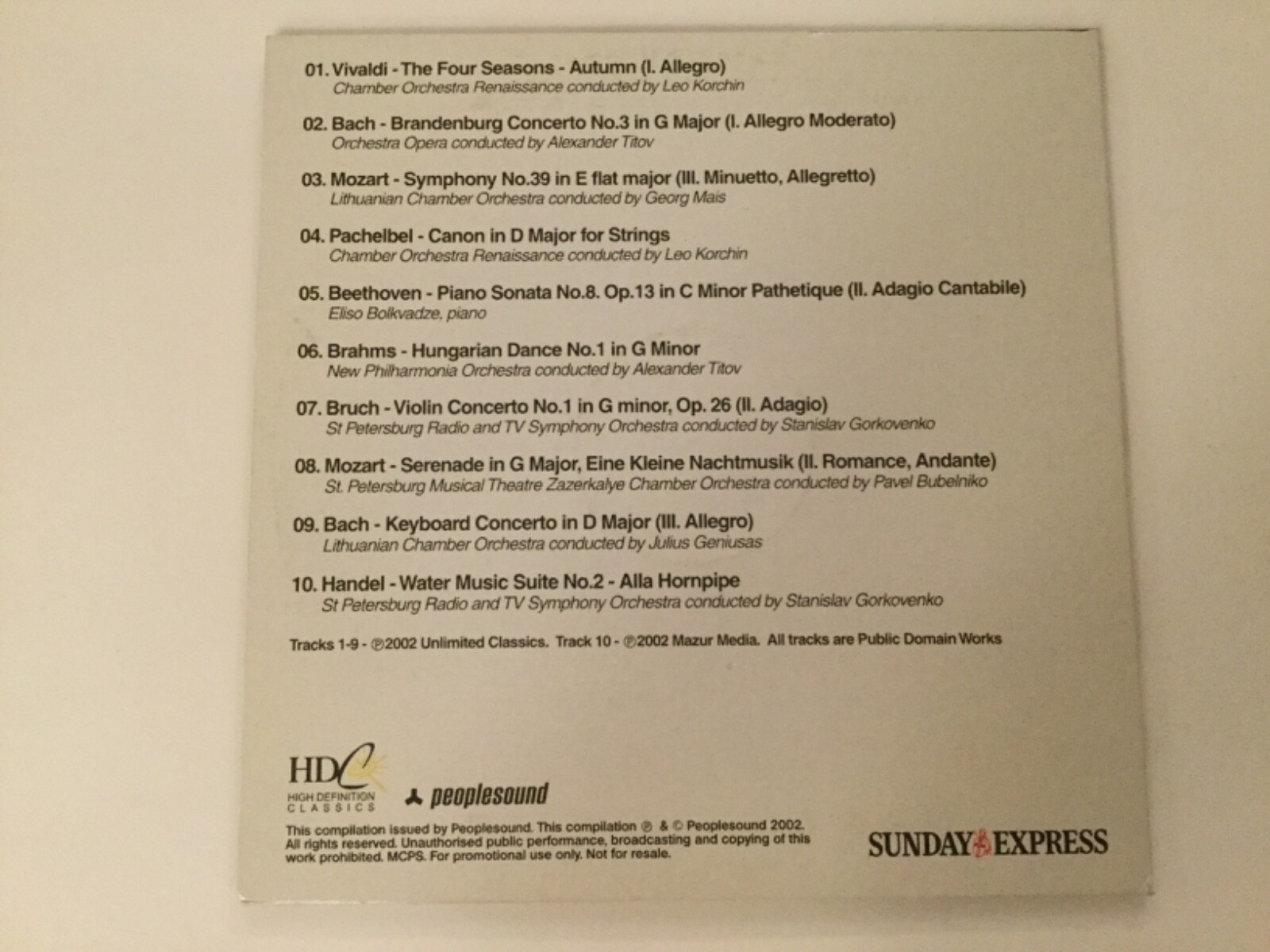ESSENTIAL CLASSICS CD PROMO MOZART VIVALDI FOUR SEASONS BACH BRAHMS ...