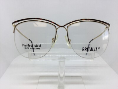 Vintage Britalia Beverly Eyeglasses Gold Black Red Large Stainless ...