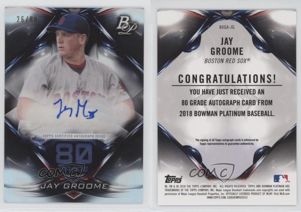 2018 Bowman Platinum 80-Grade Prospect Auto 26/80 Jay Groome #80GA-JG ...