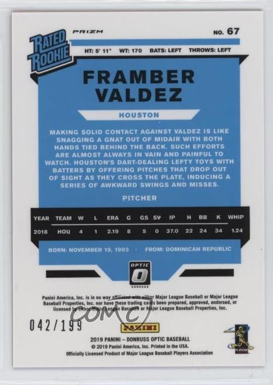 2019 Donruss Optic Rated Rookies Pink Velocity Prizm Framber Valdez ...