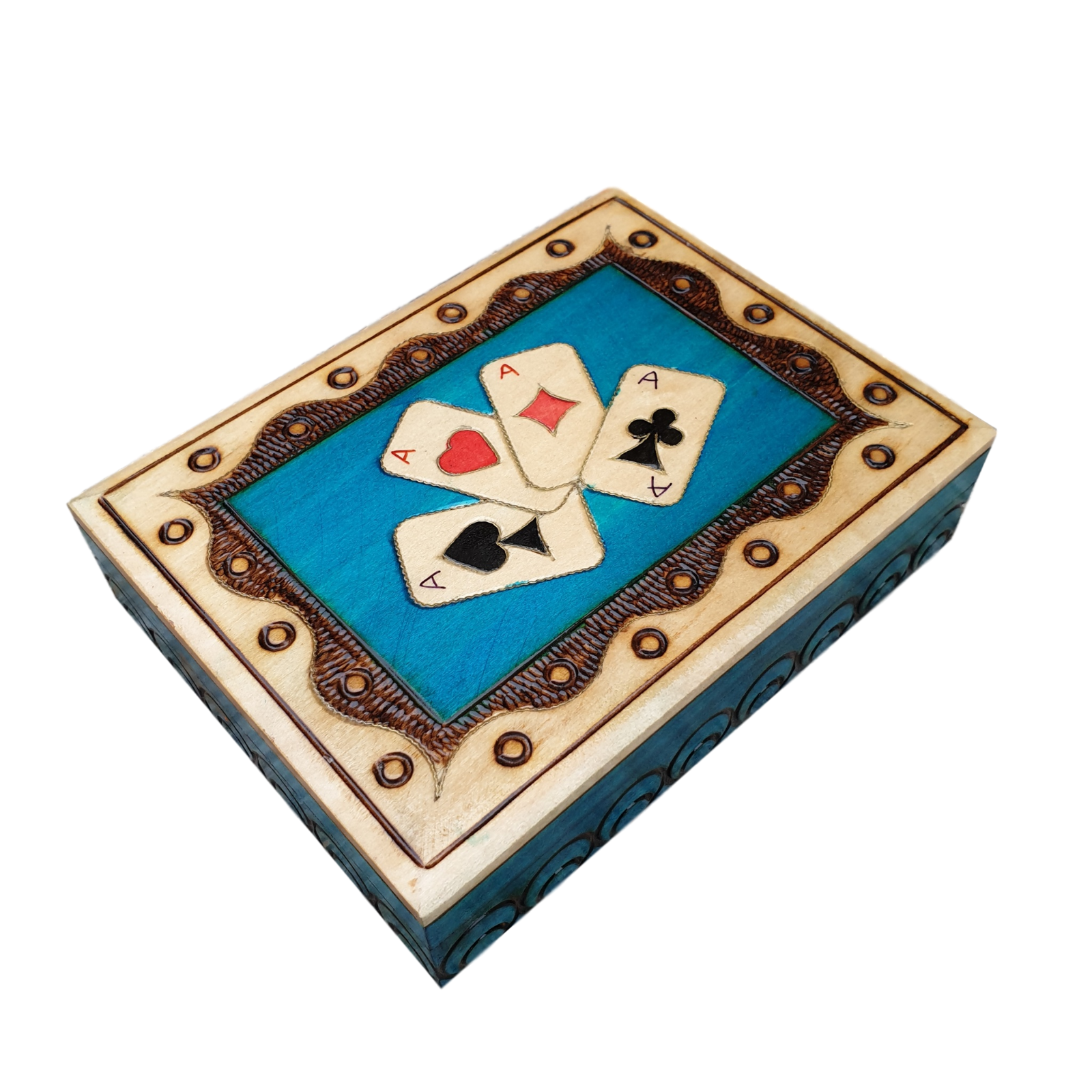 WOODEN DOUBLE PLAYING CARDS BOX IN BLUE COLOR, MODEL 1 | eBay UK