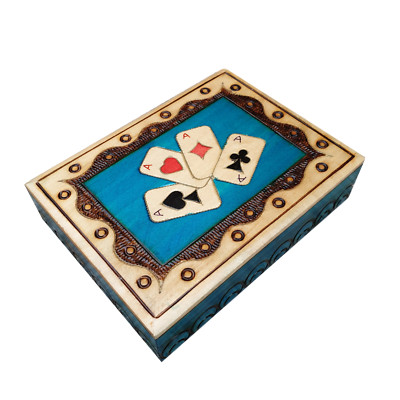 WOODEN DOUBLE PLAYING CARDS BOX IN BLUE COLOR, MODEL 1 | eBay UK