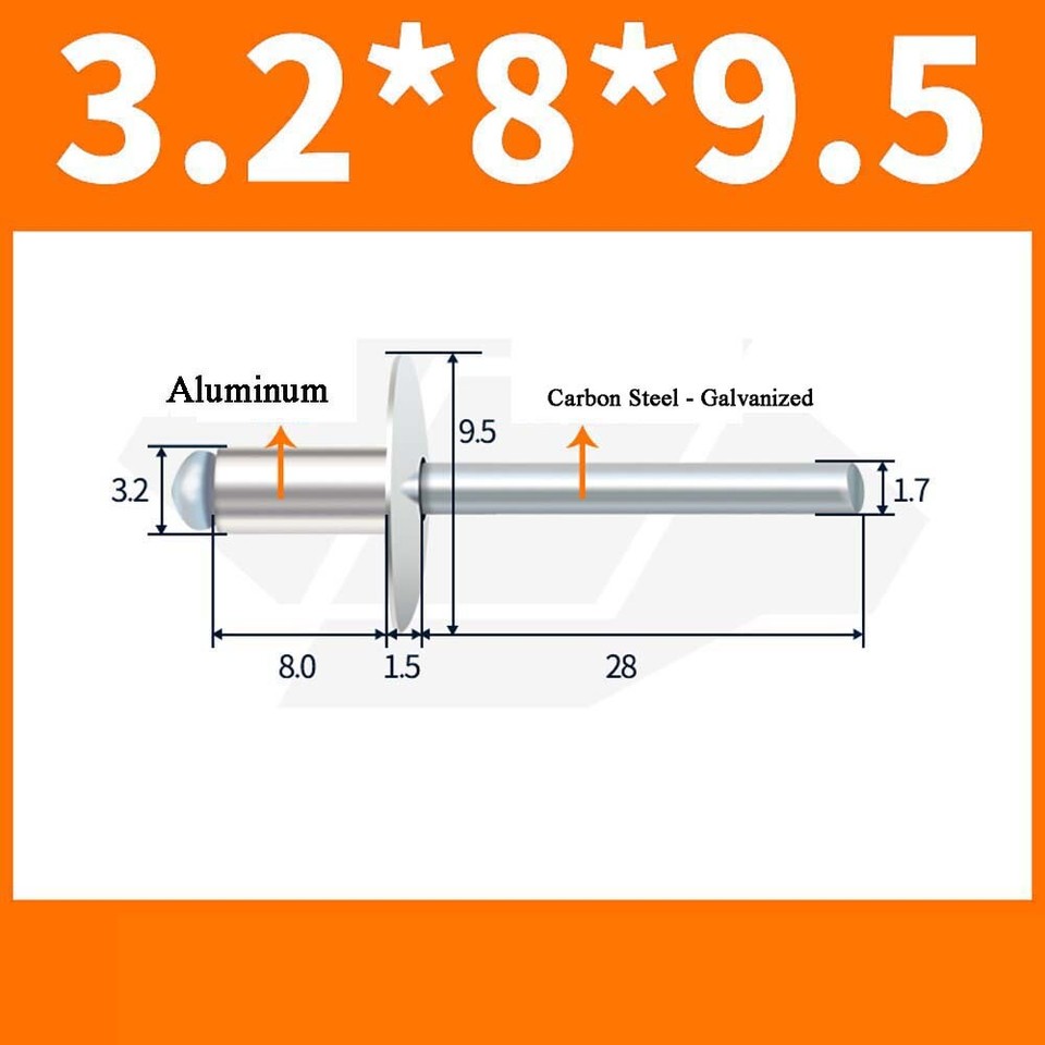 Pop Rivets Large Flange Aluminium Head Dome Blind 2.4/3.2/4/4.8/5/ 6mm ...