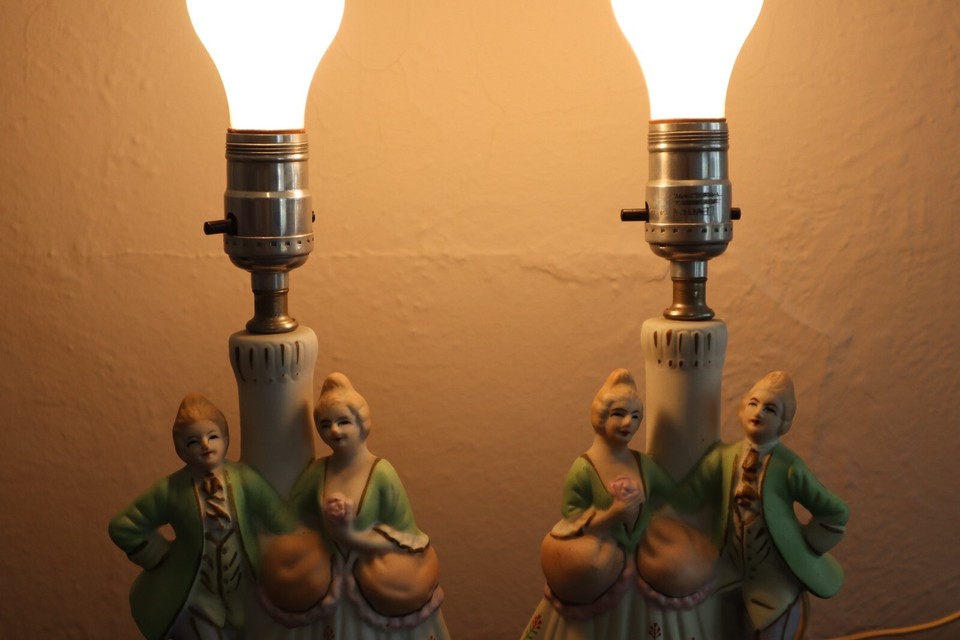 Vintage Boudoir Lamps, Courting Couples Ceramic Lamps 10x5" Matte ...