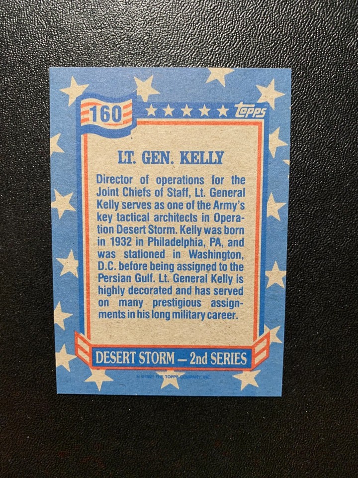 DESERT STORM LT. GENERAL KELLY Card 1991 TOPPS 2nd SERIES #160 | eBay