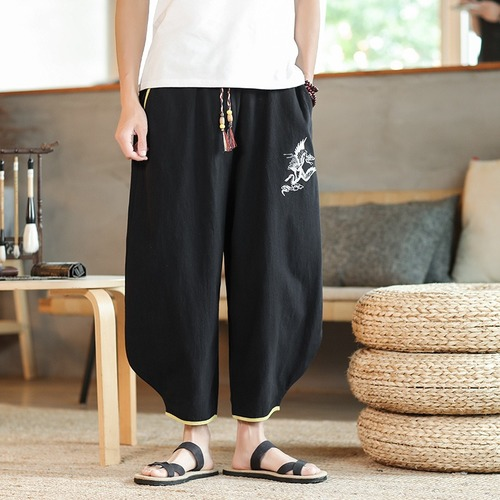 Men Hanfu T-shirt Wide Leg Trousers Chinese Tang Suit Kung Fu Uniform ...