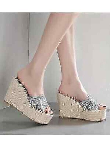 Sandales Mules Argent Cuir Synthetique Sabot Corde Compensé 12 CM Mer ...