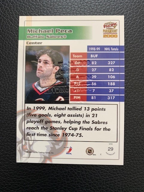 Michael Peca 2000 Pacific Paramount 1999-20 Toronto Expo Promo Card ...