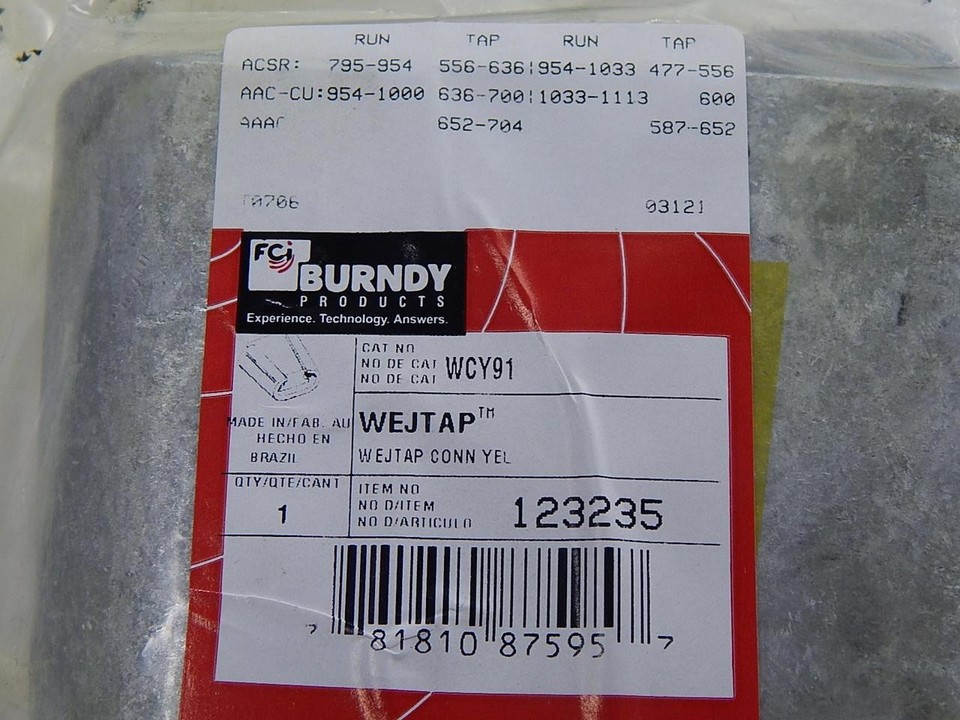 BURNDY WCY91 123235 WEJTAP CONNECTOR T91402 | eBay