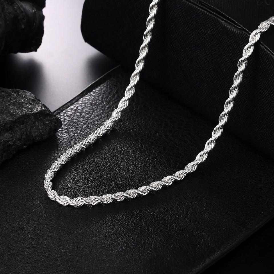 4mm Solid Silver Italian Rope Chain Necklace Diamond Cut Style | eBay