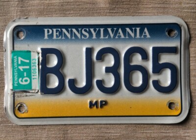 Pennsylvania Moped License Plate BJ365 Motorcycle PA Collectible | eBay