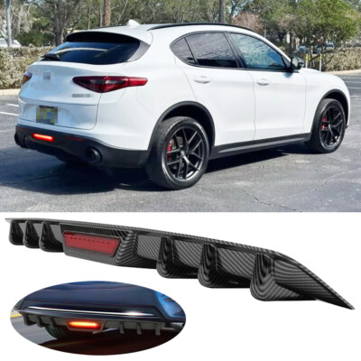 For Alfa Romeo Stelvio Carbon Fin Rear Diffuser Bumper Spoiler Lip w ...