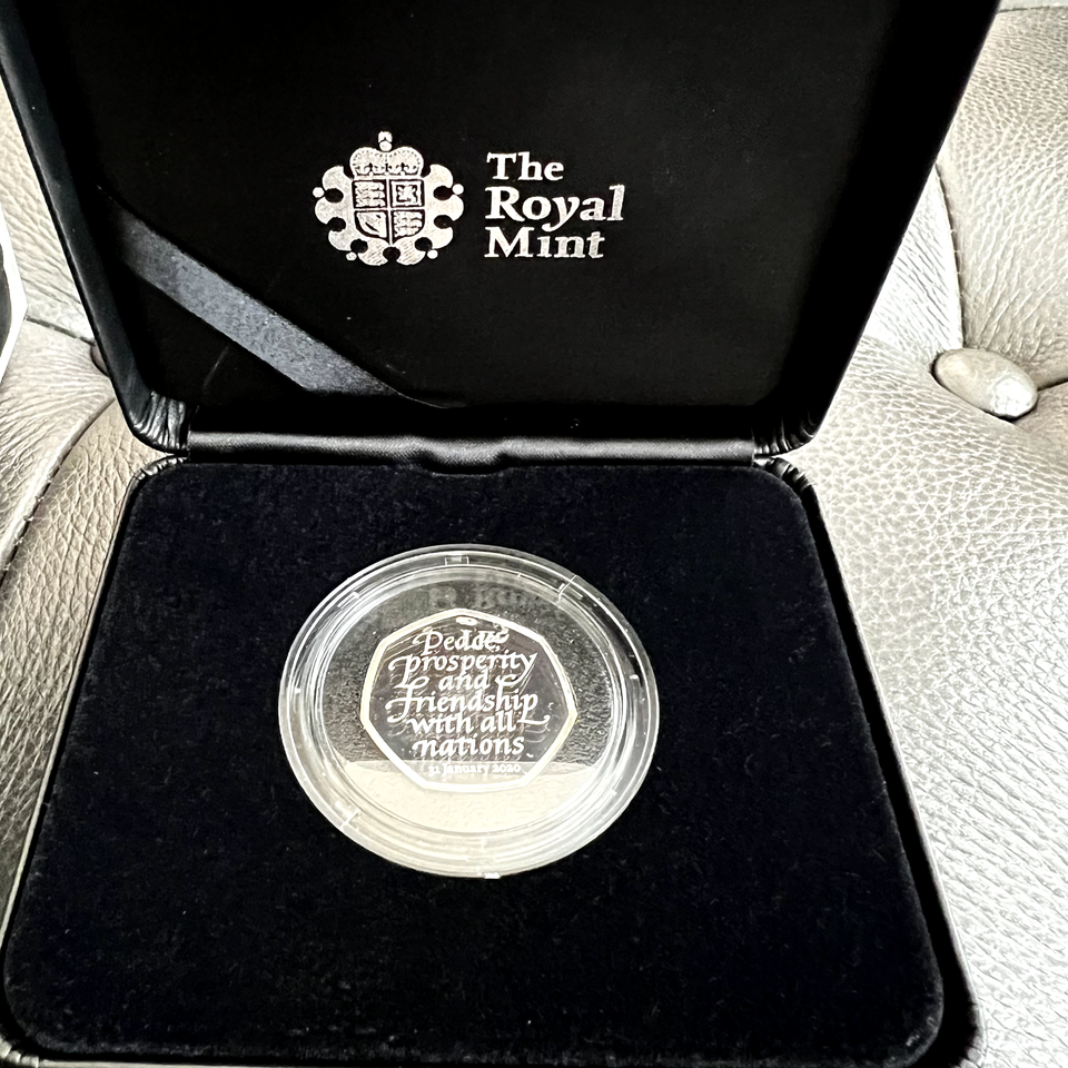 🇬🇧 2020 SILVER PROOF BREXIT Queen Elizabeth 50p Royal Mint Coin w/ Box ...