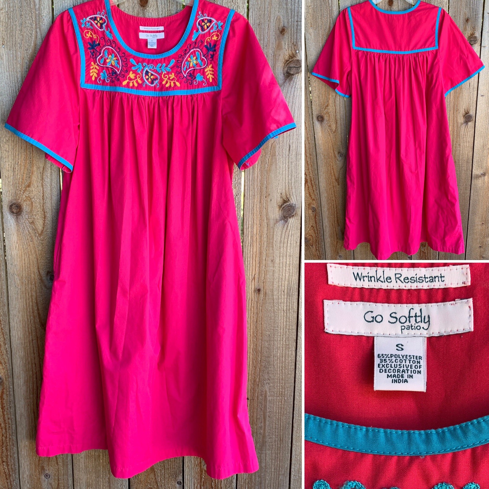 Go Softly Patio Dress Embroidered Hot Pink Muumuu Sz … - Gem