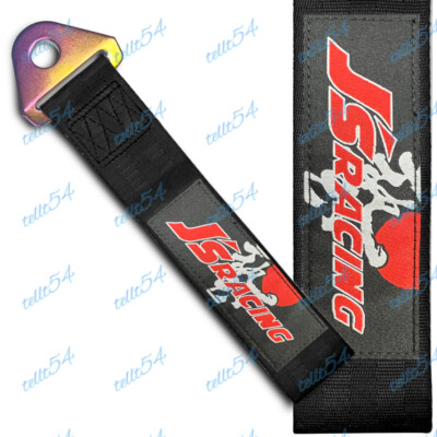Black / Neo Car Tow Towing Strap JDM JS Racing Drift Rally Sports Belt ...