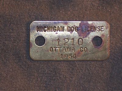 Vintage Dog License Tax Tag Ottawa County Michigan MI 1964 #1210 db16 ...