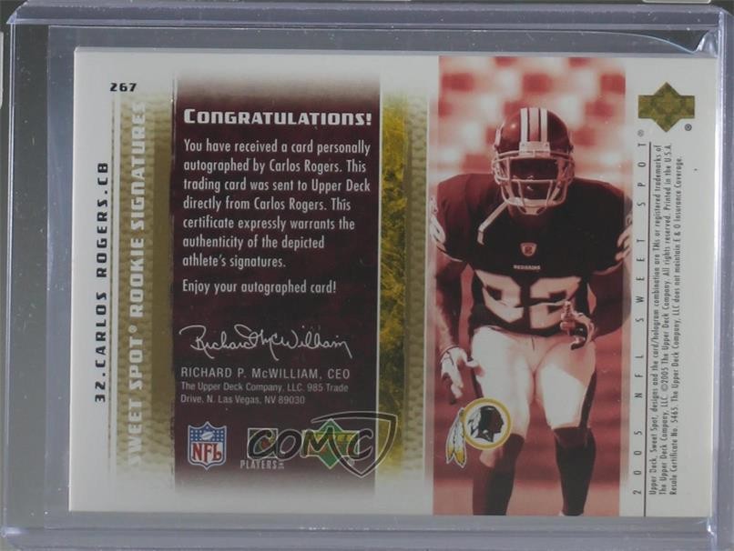 2005 Upper Deck Sweet Spot Signatures Gold /100 Carlos Rogers Rookie ...