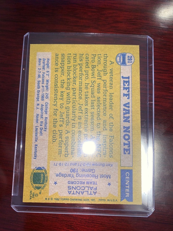 Jeff Van Note 1982 Topps Football #291 NFL Atlanta Falcons Center | eBay