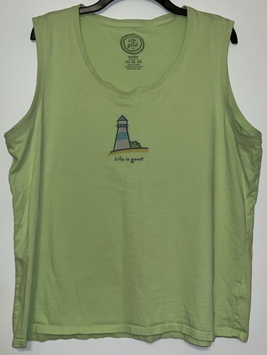 Life Is Good Women’s XXL Lime Green💚Sleeveless T-shirt Tank Top w ...