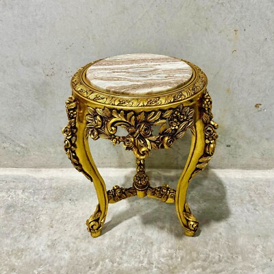 Italian Style Side Table Beige Marble Topped Gold Leaf Details | eBay