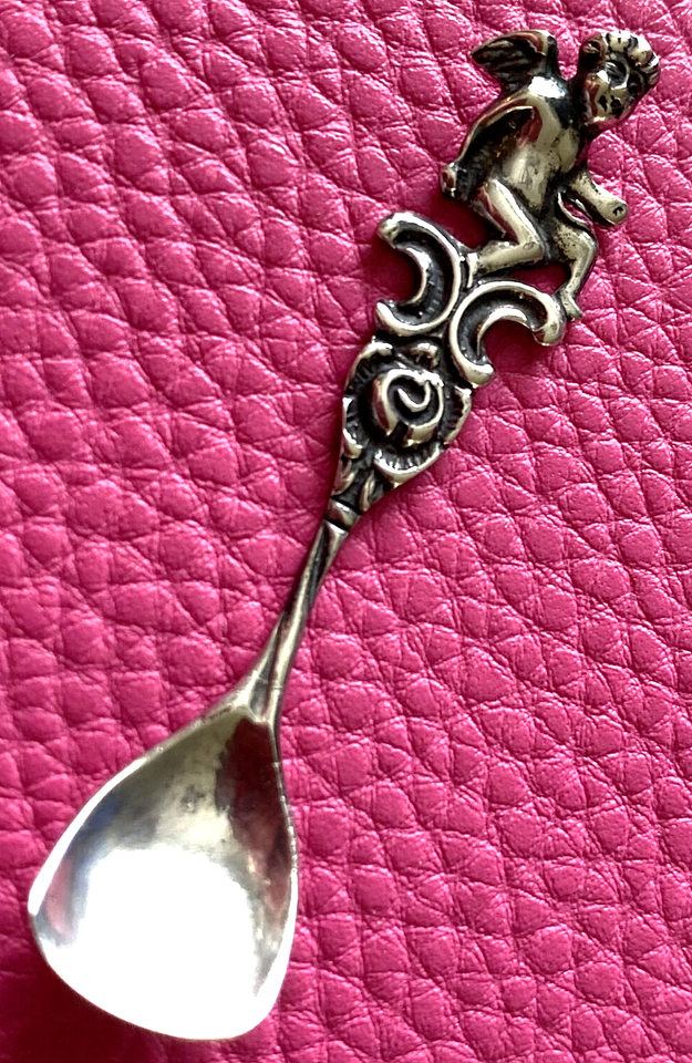 Cherub Wings Baby Angel Cupid 2" 90% Coin Silver Salt Spoon Unknown ...