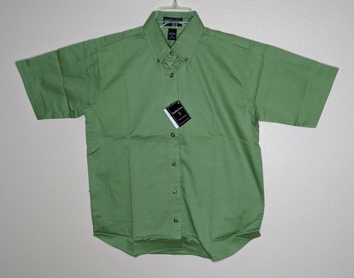 Men's Jonathan Corey shirt sz Medium short sleeve collar green button ...