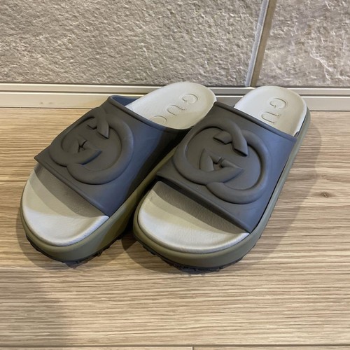 Auth Men's GUCCI Interlocking GG Slide Sandals Size EU39 US5.5 Gray ...