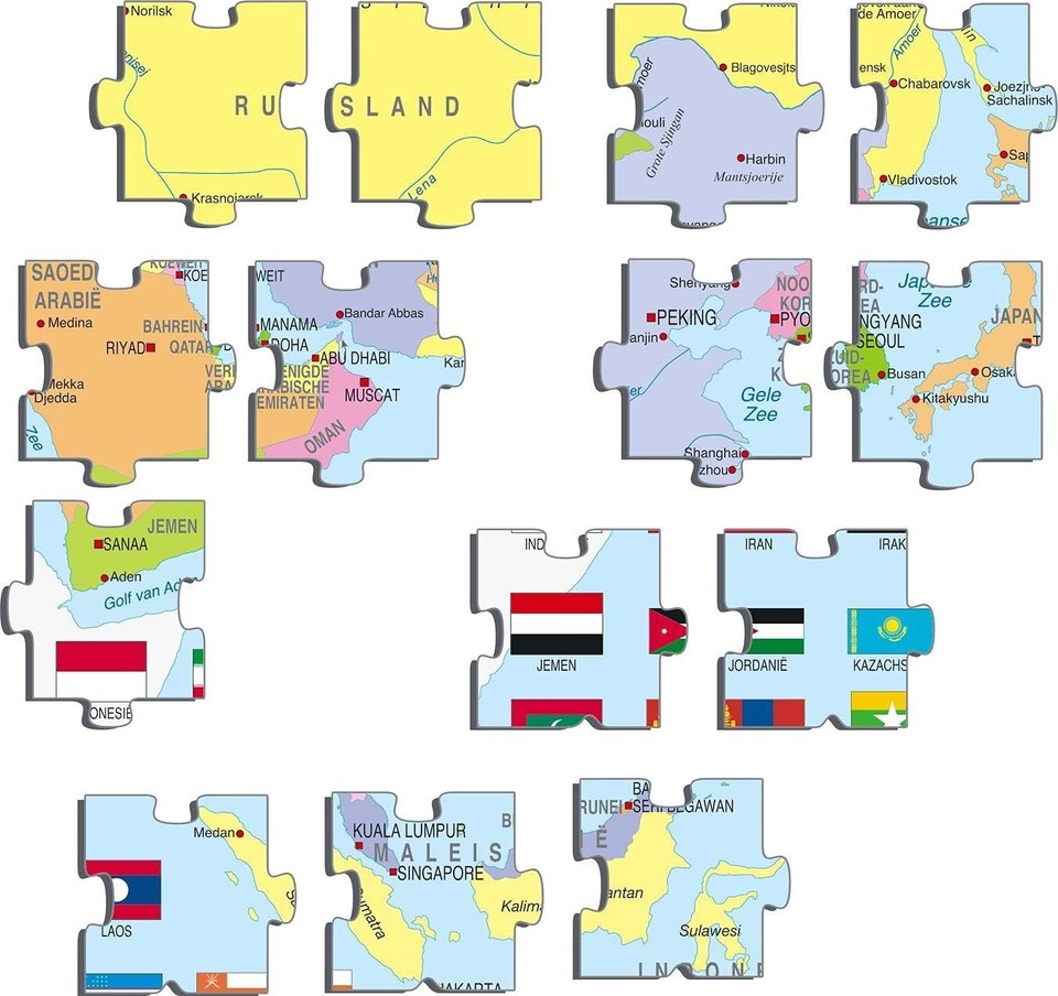 Larsen K44 Mappa Politica Asia, Edizione Olandese, Puzzle Incorniciato ...