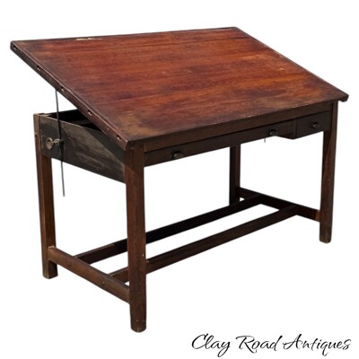 Antique oak Drafting architects table drawing adjustable repurpose 1900 ...