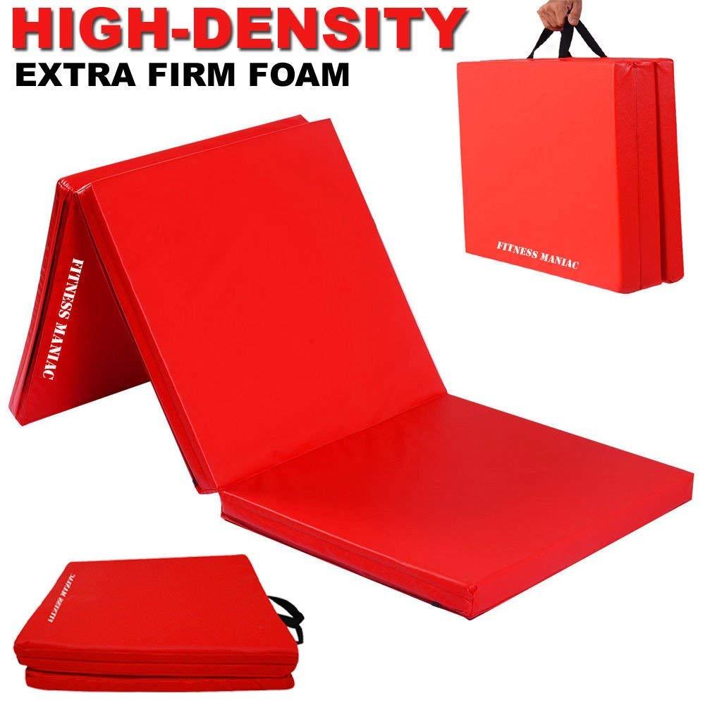Tri-Fold Four Folding Thick Exercise Mat Carrying Handles for Tumbling ...