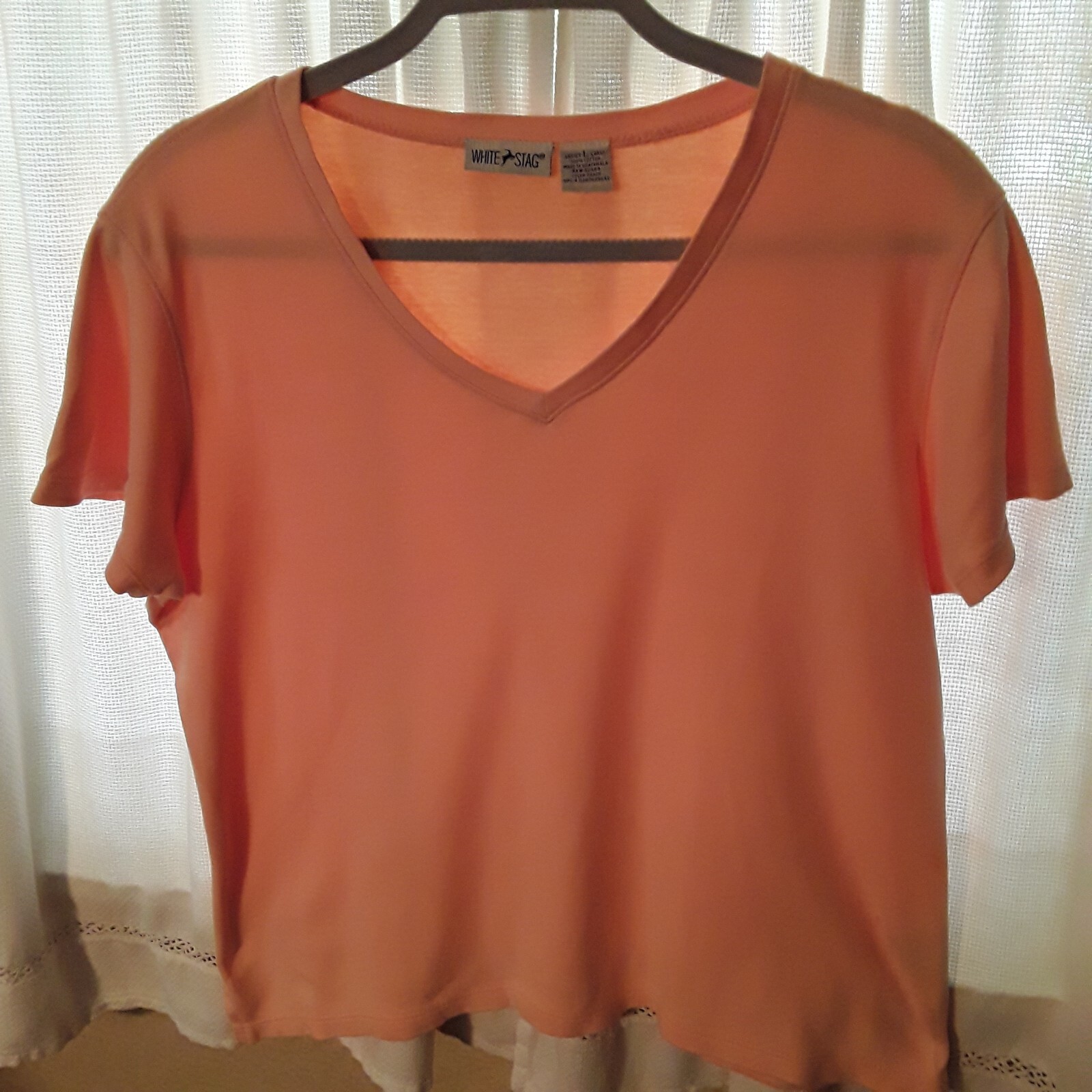 White Stage Womens V Neck Peach Color T- Shirt Size Large | eBay