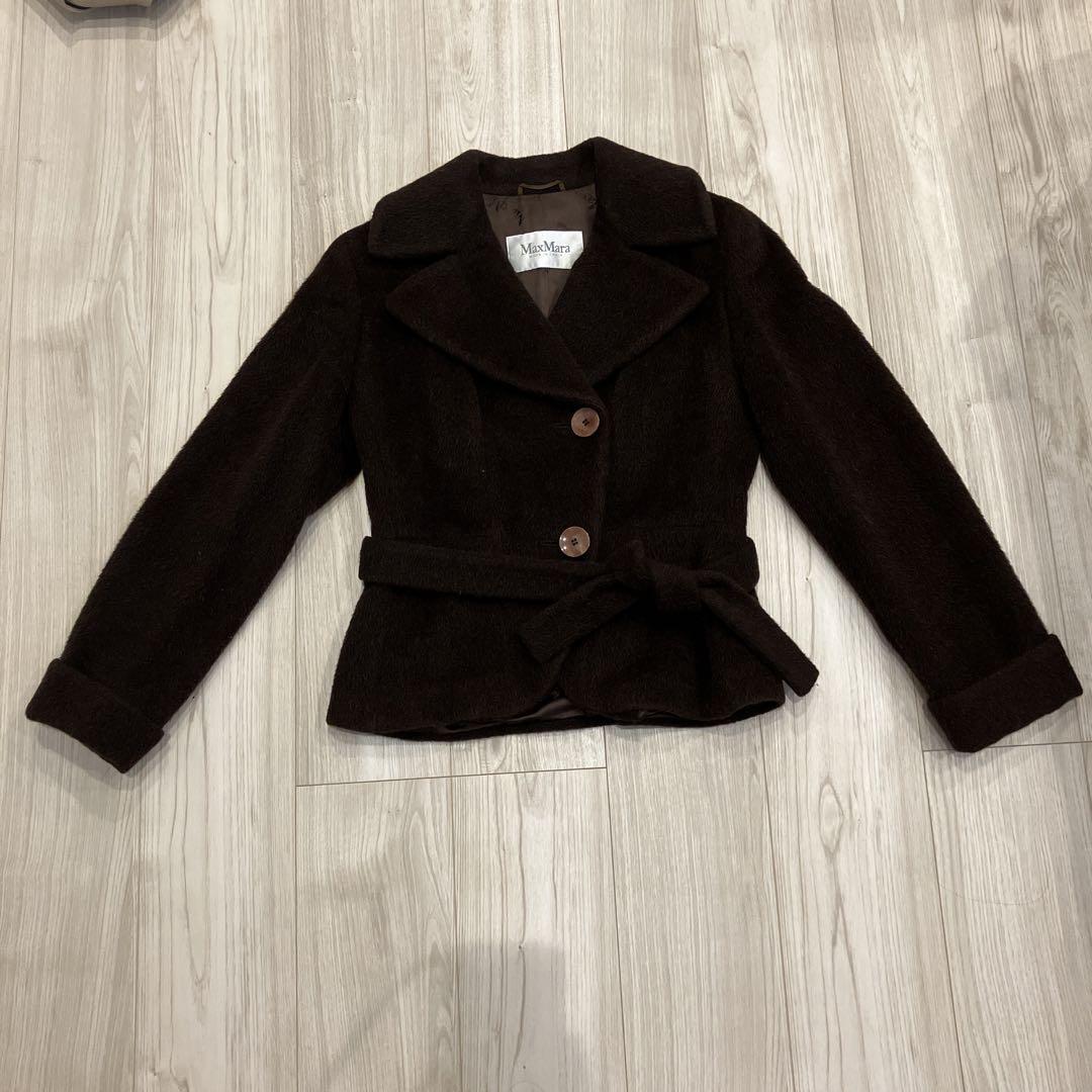 Maxmara Max Mara Alpaca Shaggy Coat White Tag Dark Br… - Gem