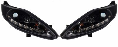 BLACK DRL HEADLIGHTS to fit FORD FIESTA MK7 PRE-FACELIFT (2008-2012 ...