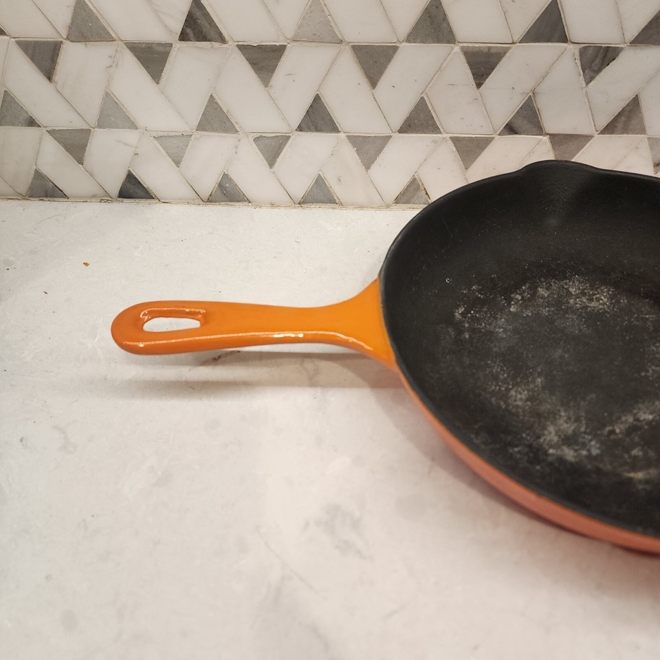 VTG LE CREUSET Orange Flame Enamel Cast Iron 9in Skillet No Lid Free ...