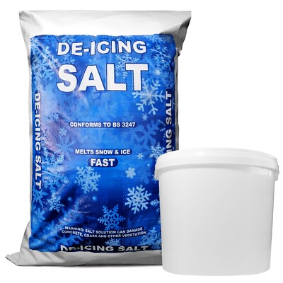 White or Brown De-Icing Grit Rock Salt with Resealable Storage Tub (1kg ...