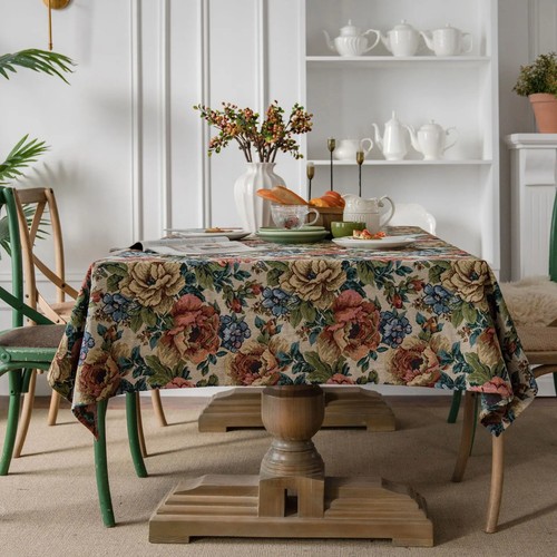 American Tablecloth Colorful Jacquard Tablecloth Oil Painting Flower ...