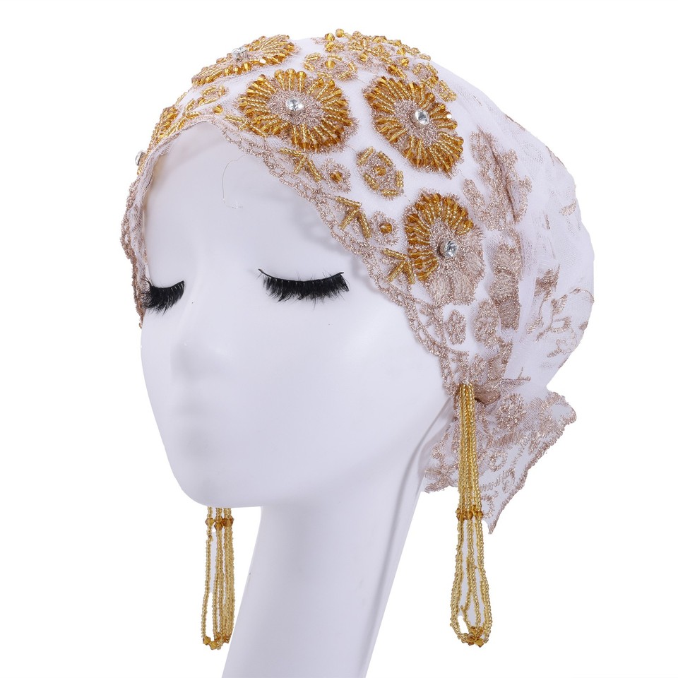 Tassels Hijab Muslim Turban Beanies Hat Bonnet Headwear Embroidery Cap ...