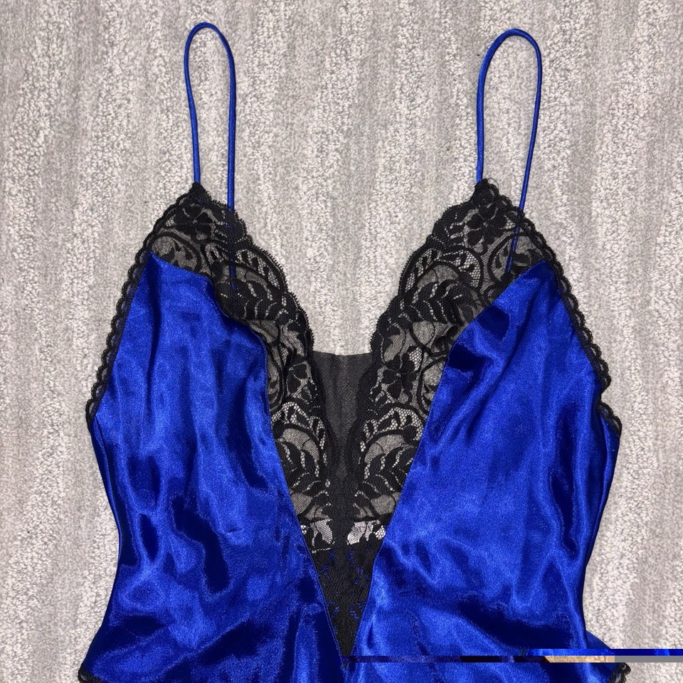 VTG Val Mode Lingerie Blue Satin Teddy Bodysuit Lace Trim 90’s Women’s ...
