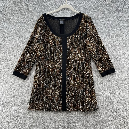 Eva Varro Dress Large Black Brown Geo Dot Stretch Knit 60s Mod A Line ...