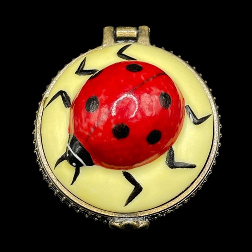 1997 CBK Ladybug Hinged Lid Ceramic Trinket Box Rose Design w Original ...