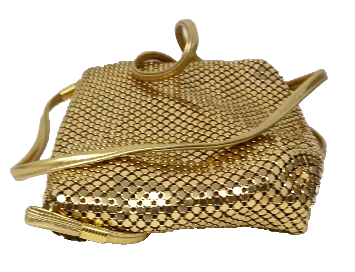 Mitzi Purse Gold Metal Mesh Cross Body Clutch w/Gold Strap Evening ...