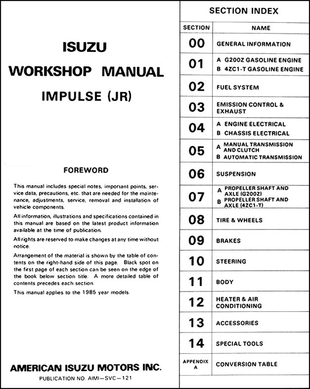 1985 Isuzu Impulse Original Shop Manual 85 OEM Repair Service Book | eBay
