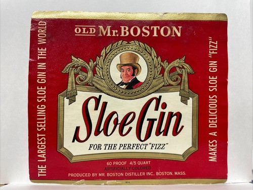Mr. Boston Distiller Inc. Massachusetts Old Mr. Boston Sloe Gin Label ...