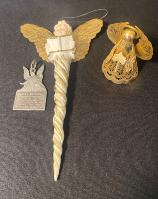 Guardian Angel Tree Topper 3 Angels Ornament Small Gold Tree Topper